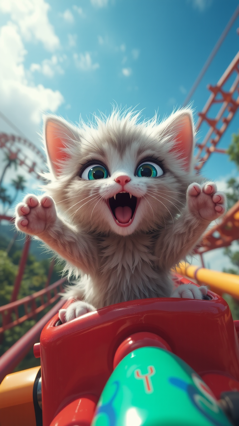 Cute Cat Enjoying A Thrilling Ride At The Amusement Park | AI Video