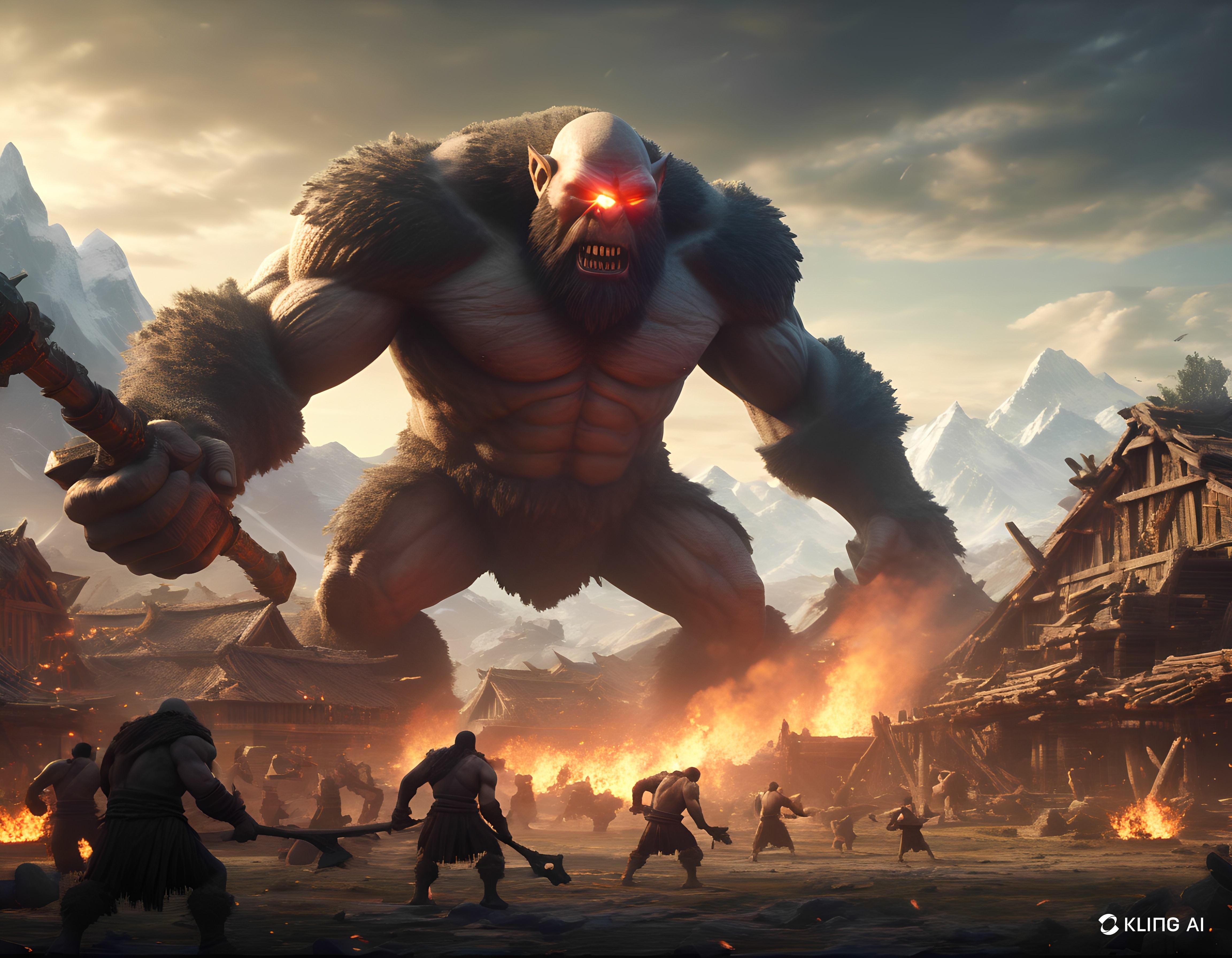 Angry Giant Battles Wizard Epic Fantasy Fight Scene | AI Video